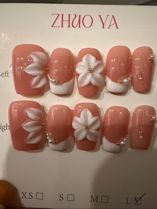 Makeup | White French Tip Handmade Acrylic Presson Nails With 3d White ...